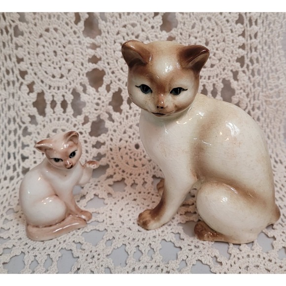 Cat | 2 Vintage Wales Cat Kitty Ceramic Figurine Brown And White Made ...